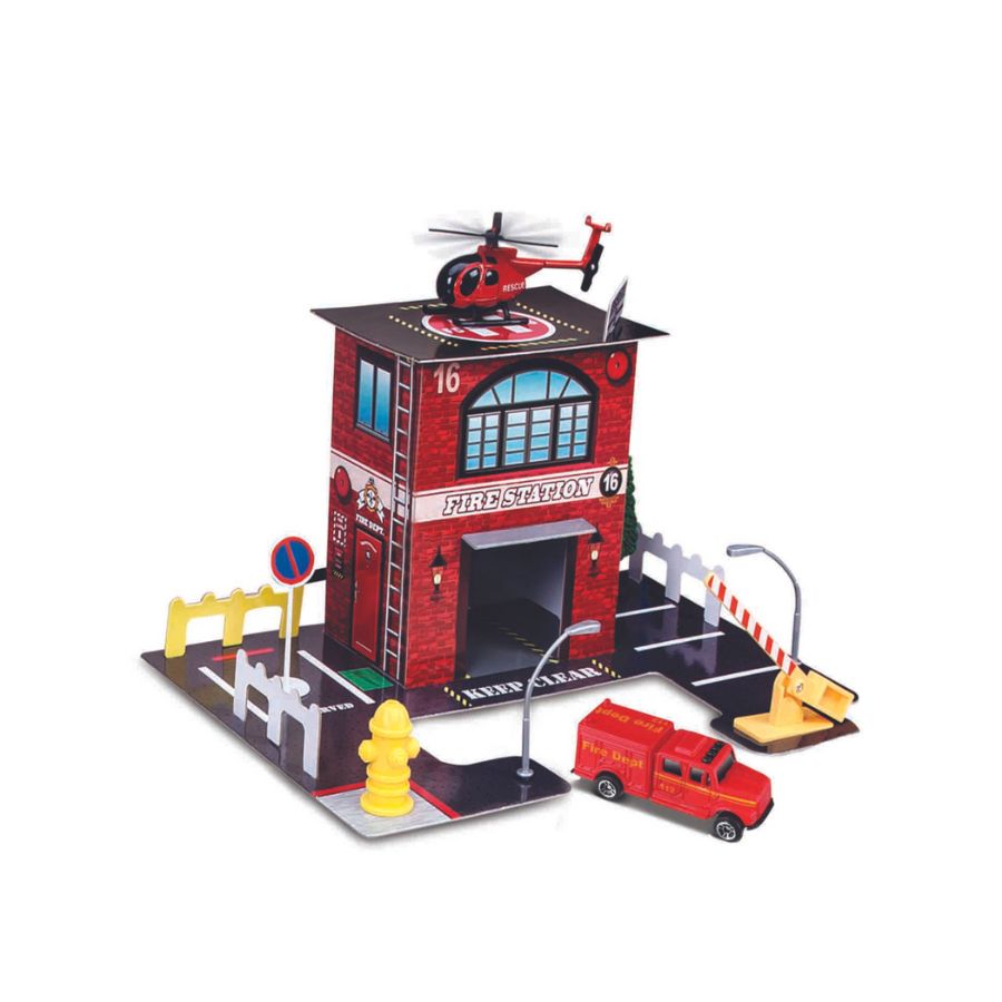 Fire Station Assembly Toy Set, Includes MAISTO MT12512 Airplane Model