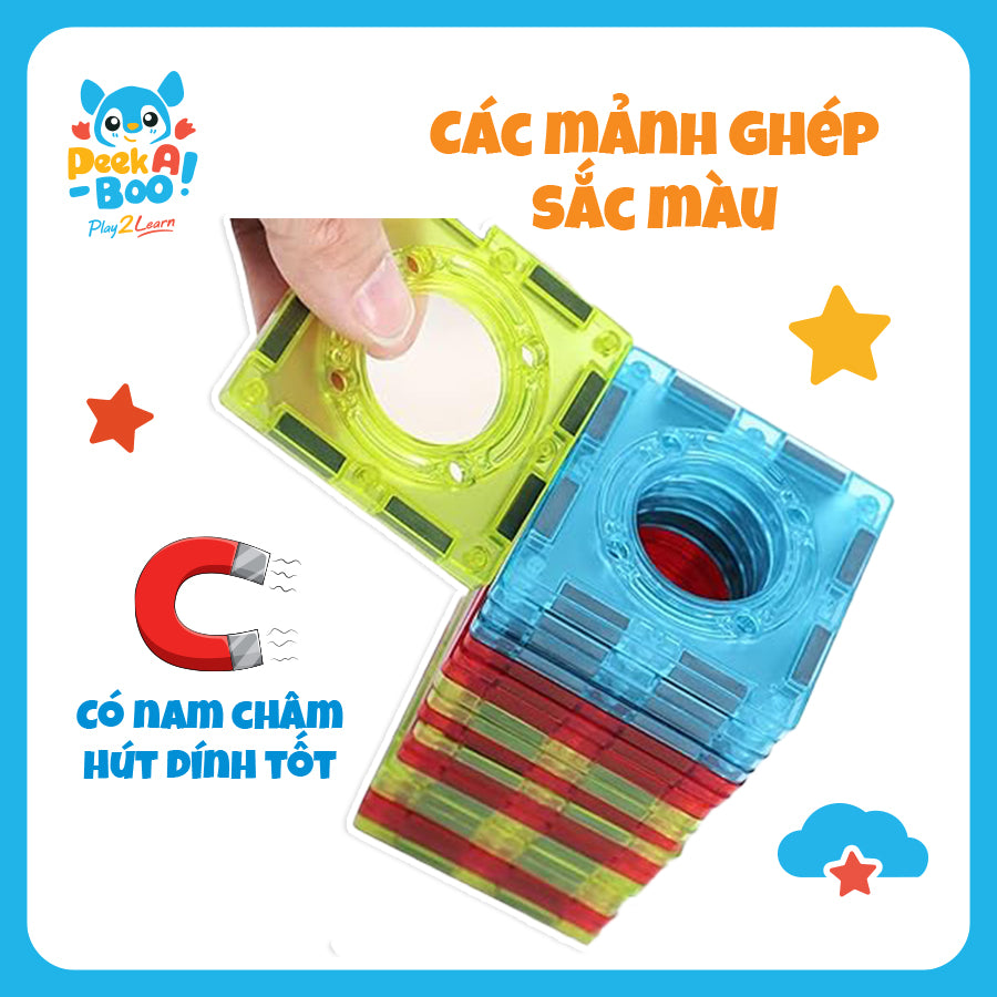 Đồ chơi STEAM xếp hình nam châm với vòng xoay-109 chi tiết PEEK A BOO