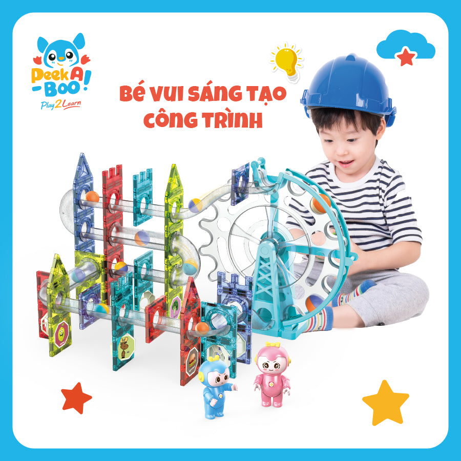 Đồ chơi STEAM xếp hình nam châm với vòng xoay-109 chi tiết PEEK A BOO